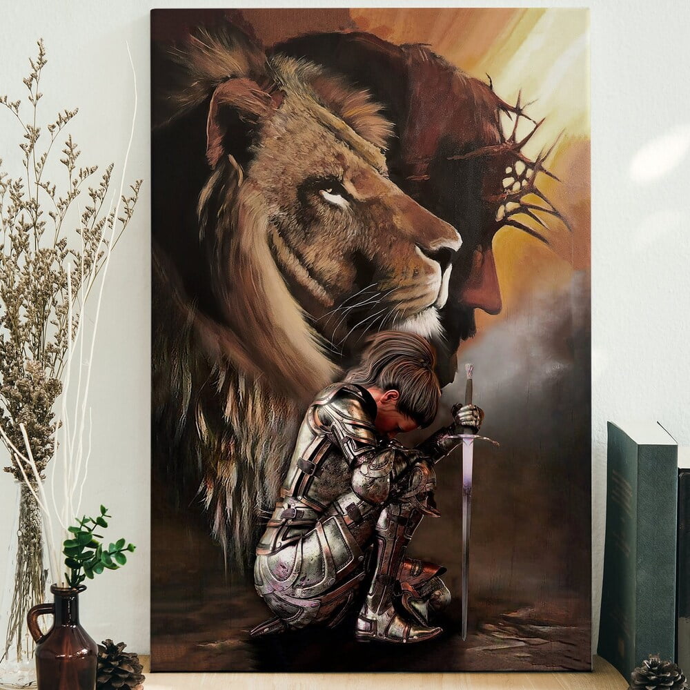 Vintage Jesus Christ With Lion And Kneeling Knight Poster, Knight ...