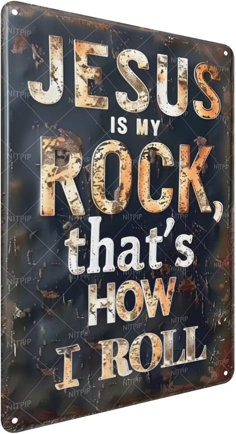 Vintage Jesus Metal Tin Sign Christian Jesus Is My Rock Metal Sign Art ...