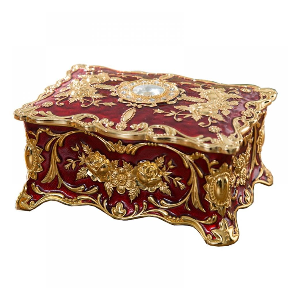 Vintage Jewelry Organizer Box - Metal Trinket Storage Box Ornate ...