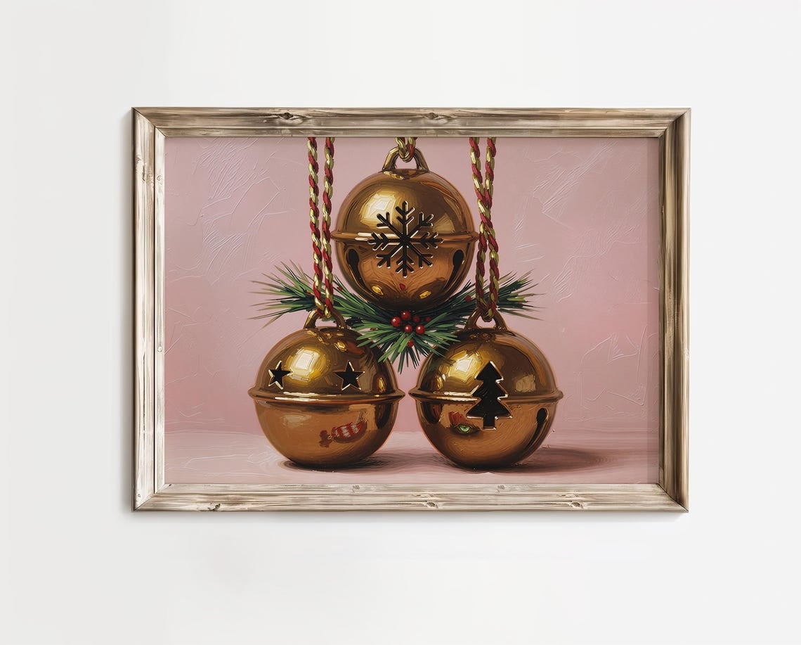 Vintage Jingle Bells Poster: Gold Ornament Art, Unframed Poster Size ...