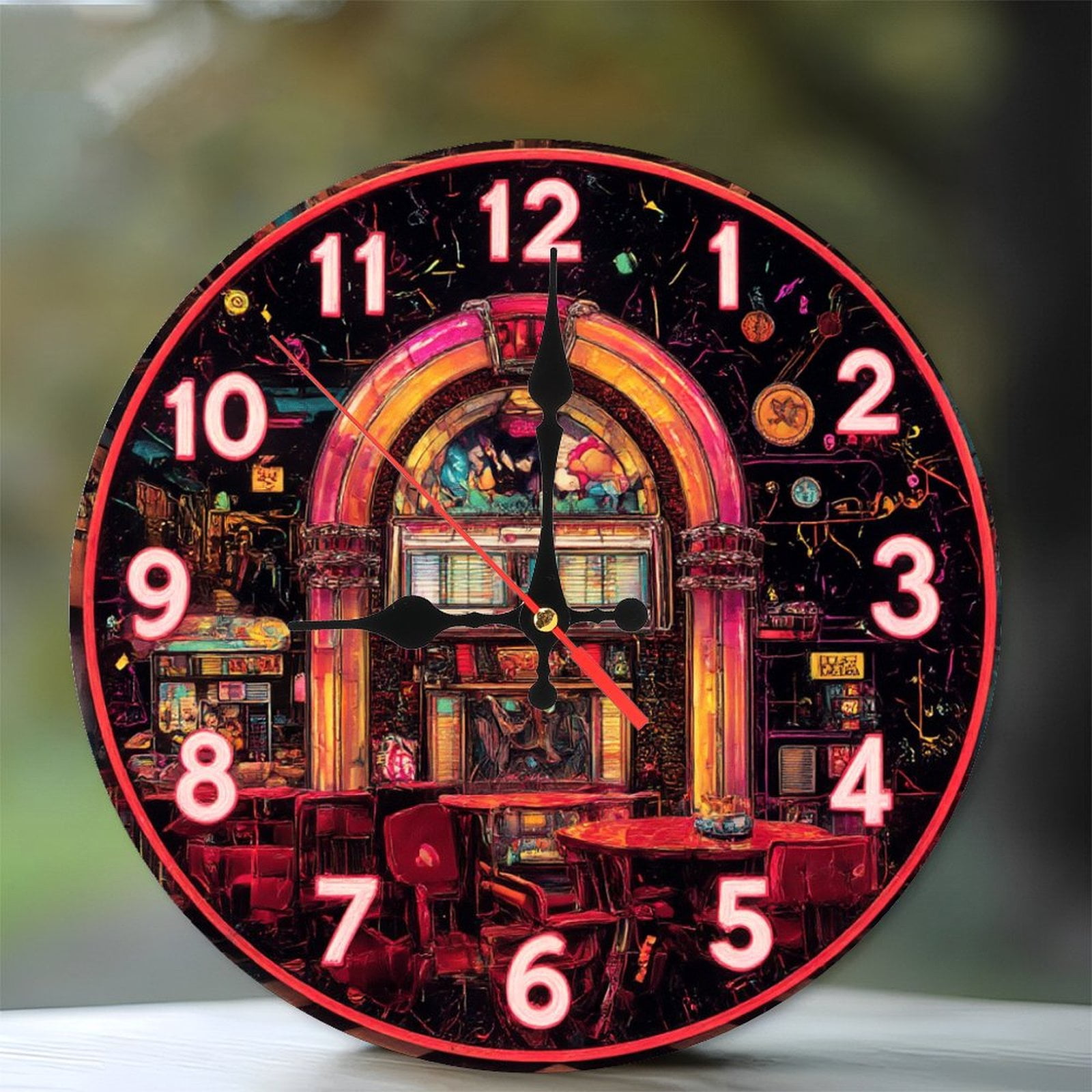 Vintage Jukebox Wall Clock Retro Diner Decor Art 10-Inch Silent Wooden ...