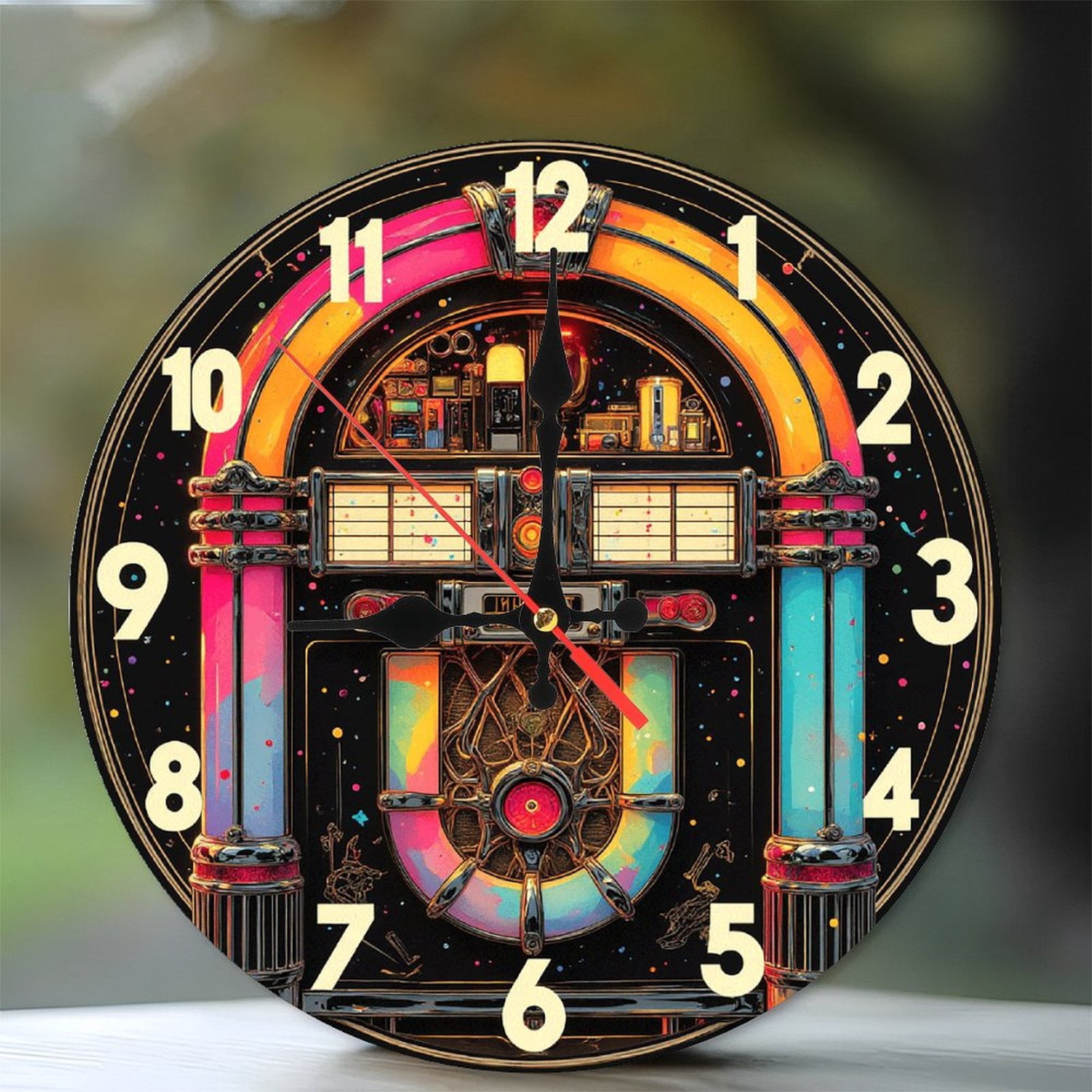 Vintage Jukebox Wall Clock Retro Music Decor 10-Inch Silent Wooden Wall ...