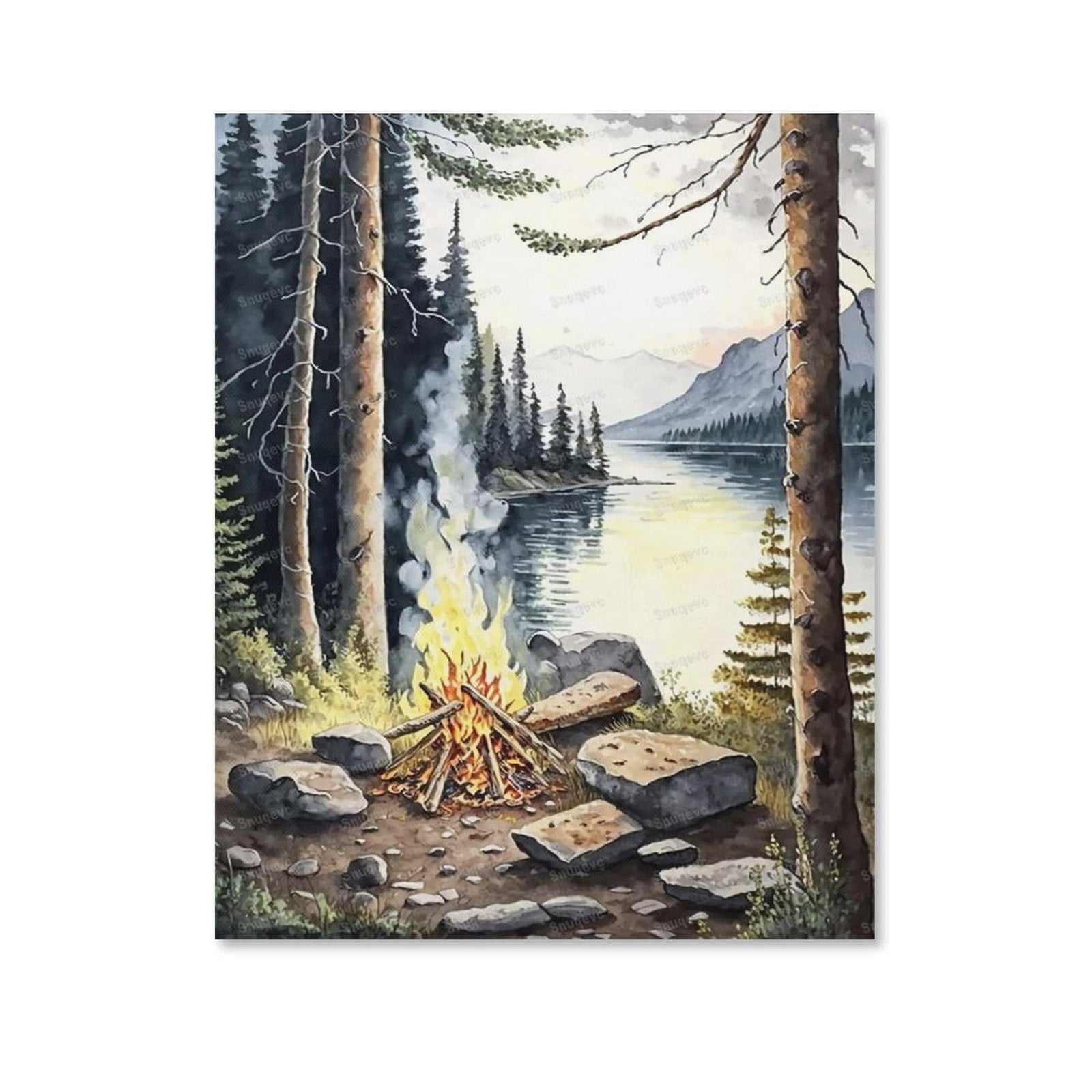 Vintage Jungle Bonfire Poster Canvas- Perfect for Wall Artrations ...