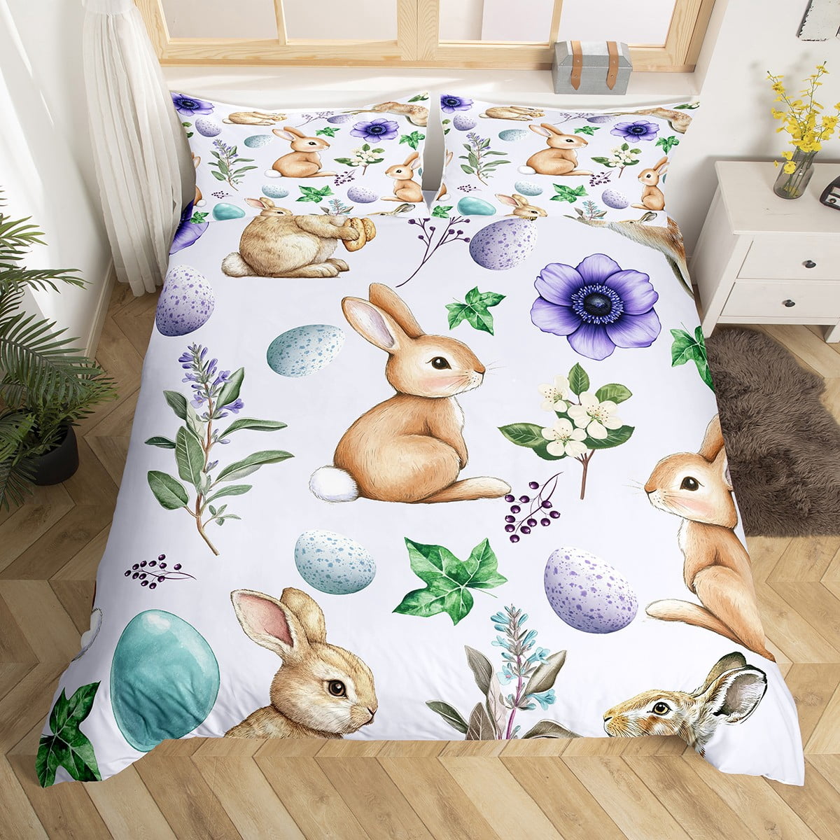 Vintage Jungle Rabbits Duvet Cover Queen Size Teens,Farmhouse Animals ...