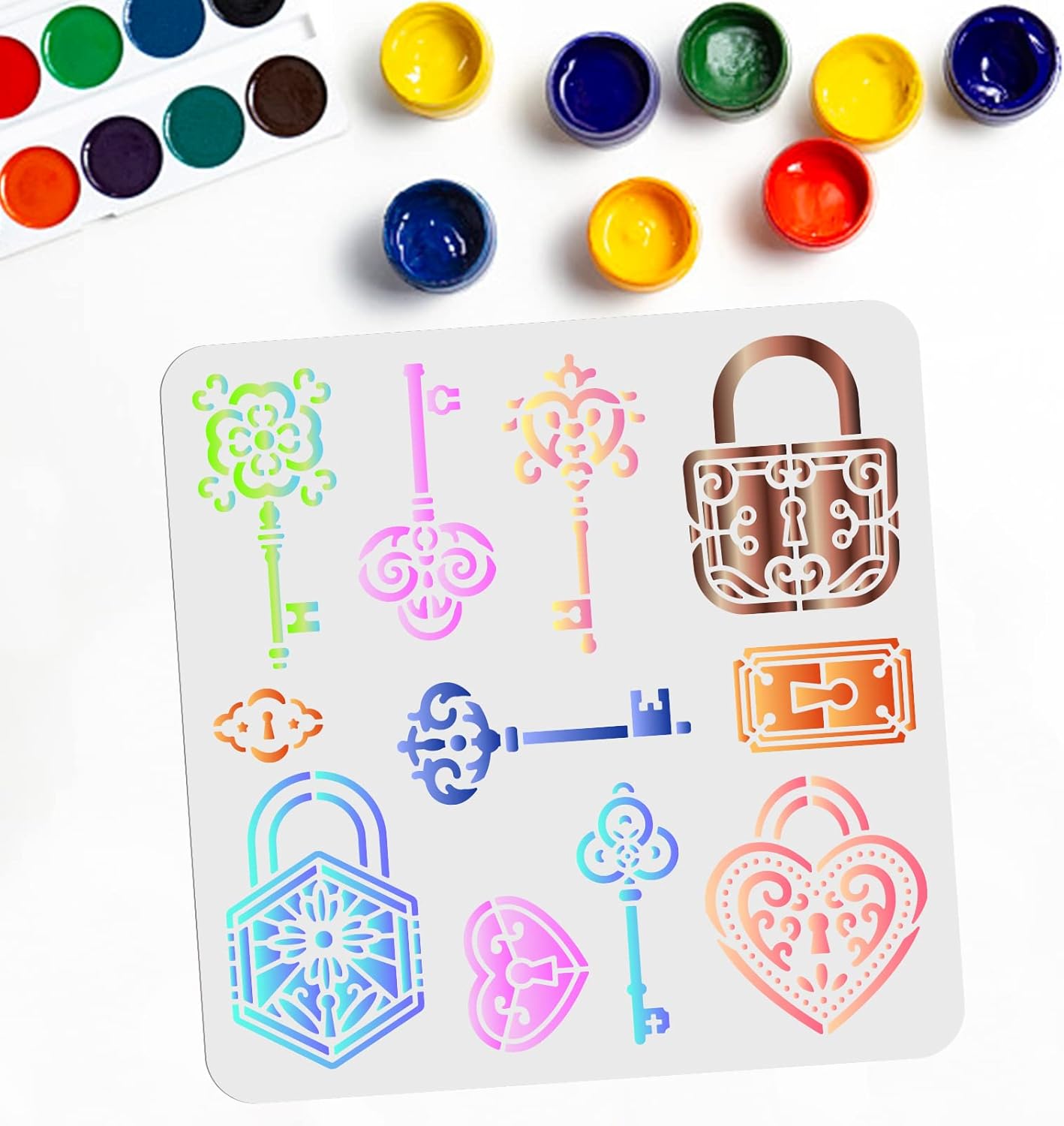 Vintage Key Lock Stencil 11.8"x 11.8" Skeleton Key Stencil Set Antique ...