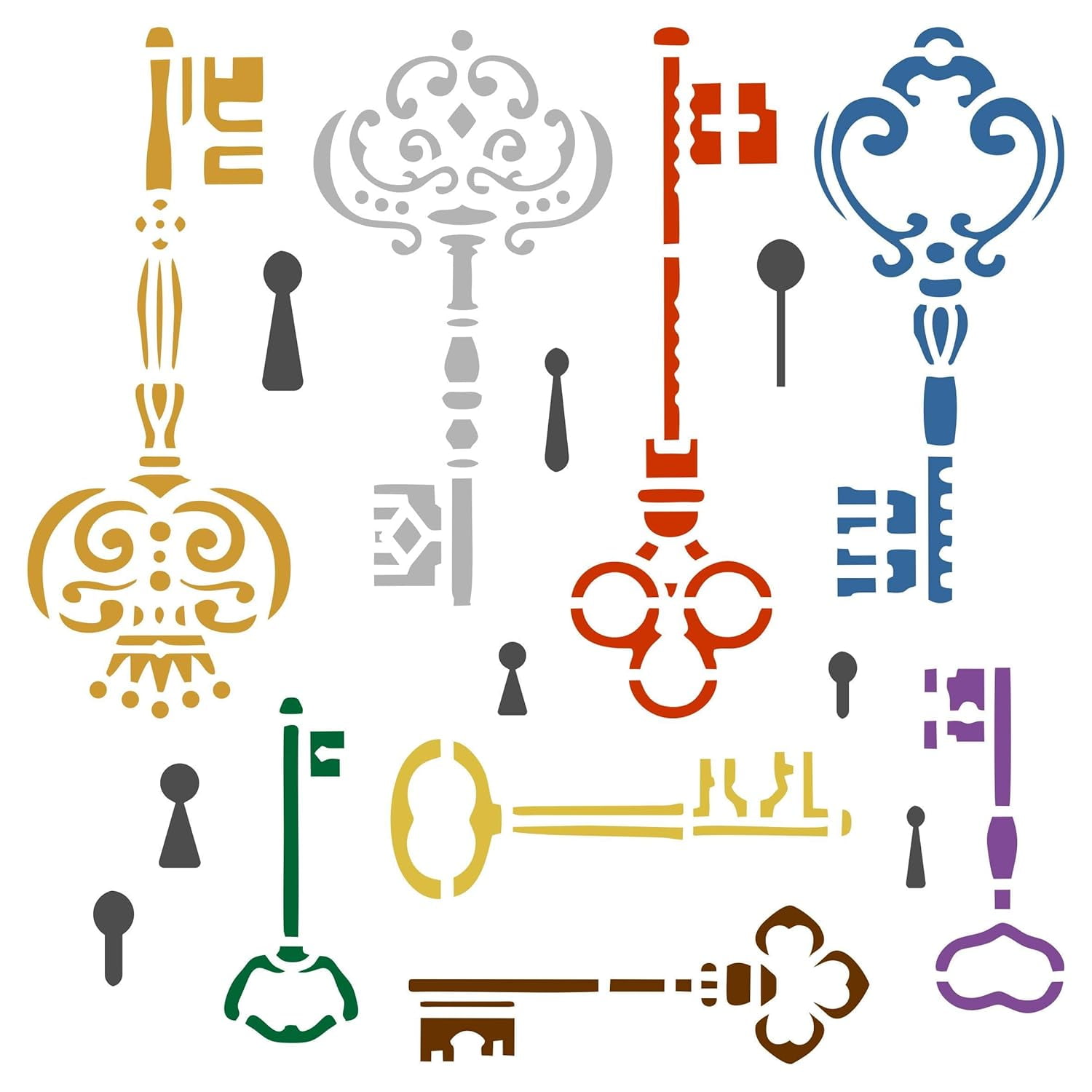 Vintage Keys Stencil 45 x 45 inch S Stencils for Walls Original Classic ...