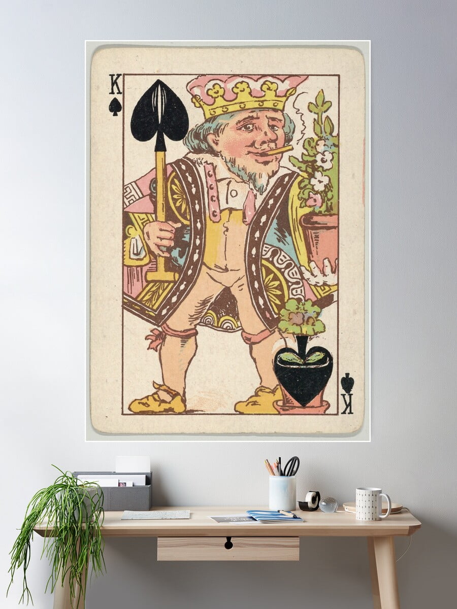 Vintage King Of Spades Playing Card Illustration Poster Wall Art ...