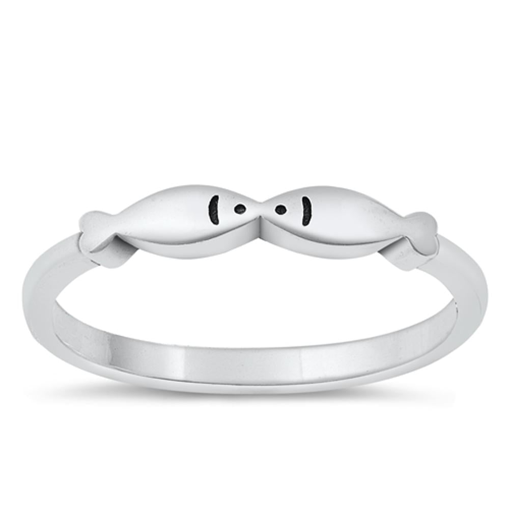 Vintage Kissing Fish Ring .925 Sterling Silver Band Jewelry Female Male ...