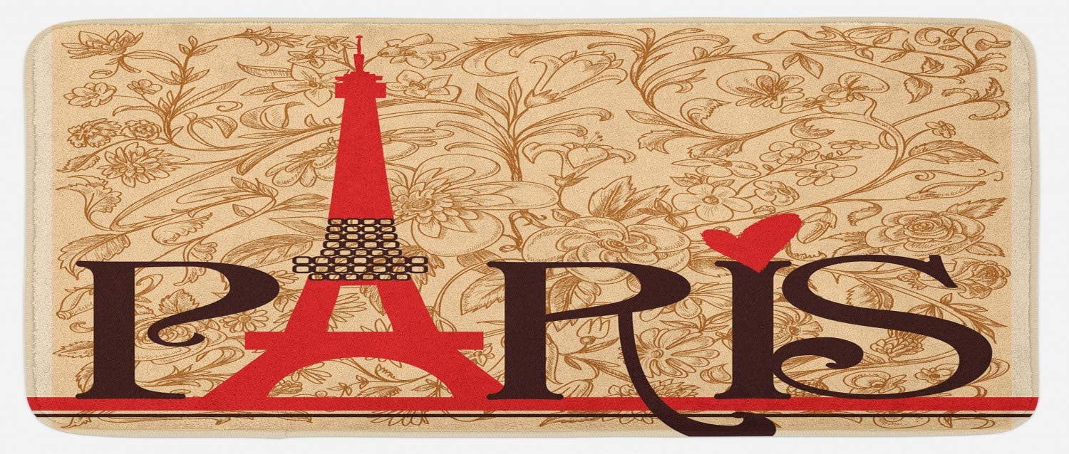 Vintage Kitchen Mat, Paris Vintage Floral French Eiffel Tower City ...