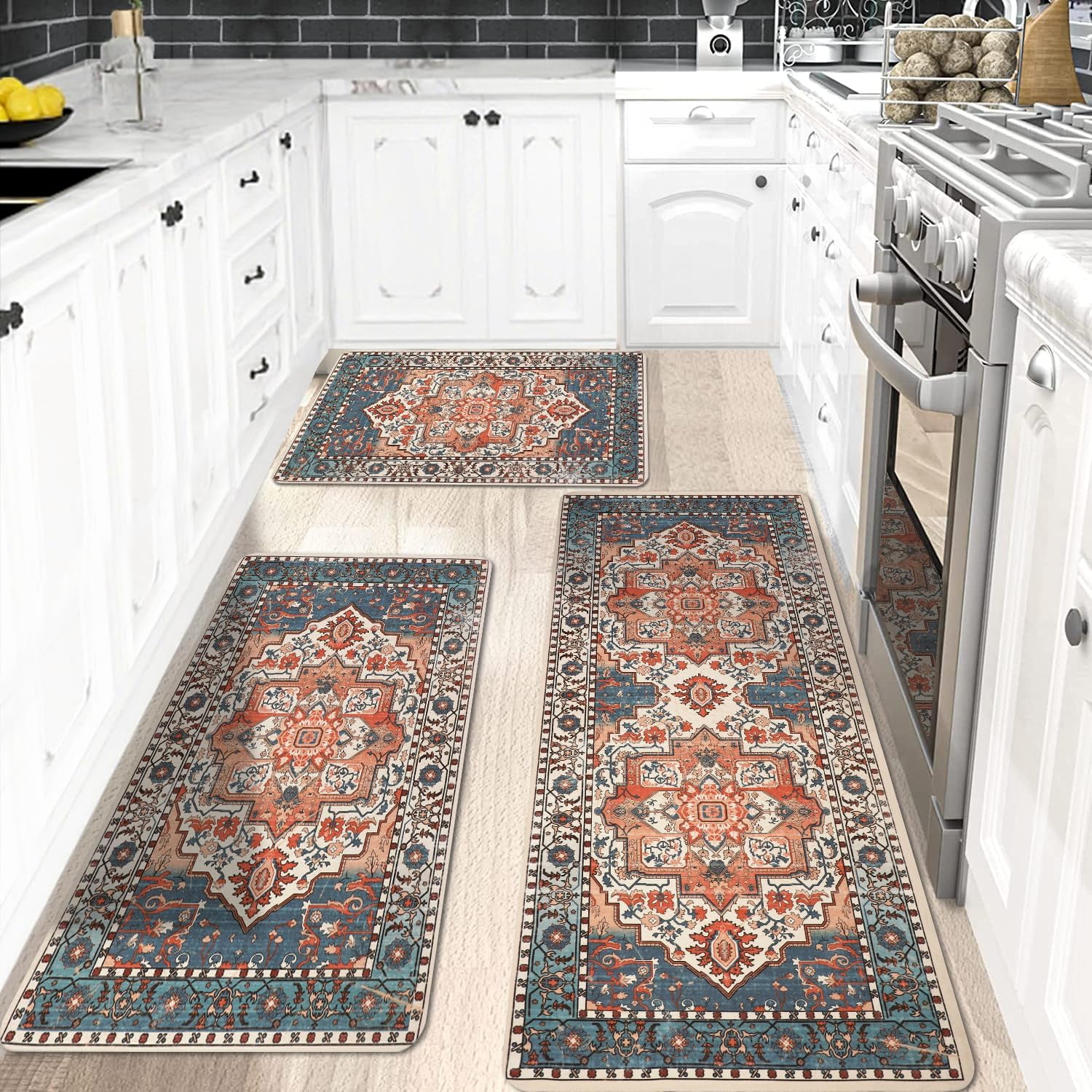 Vintage Kitchen Rug Sets 3 Piece with Runner Washable Kitchen Rug Sets ...
