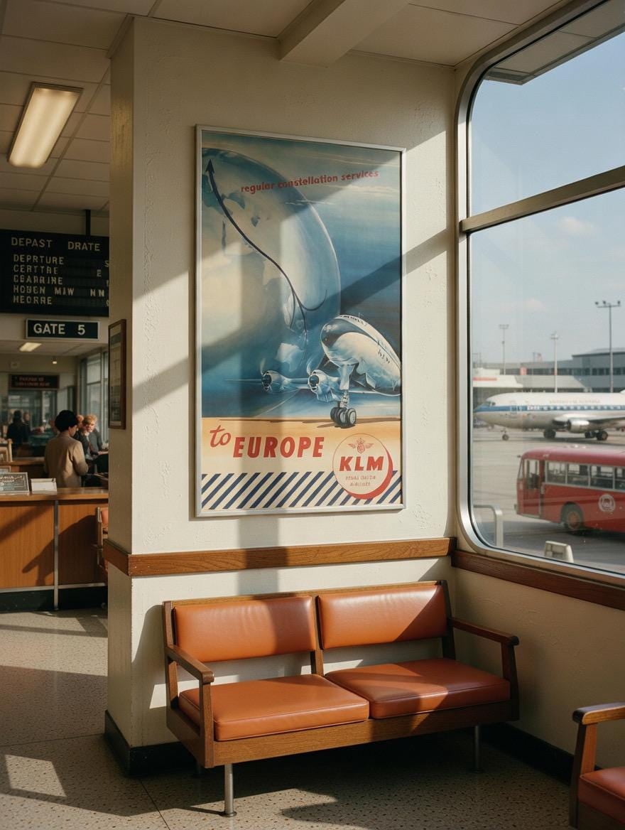 Vintage Klm Aviation Poster, Lockheed Constellation Travel To Europa ...
