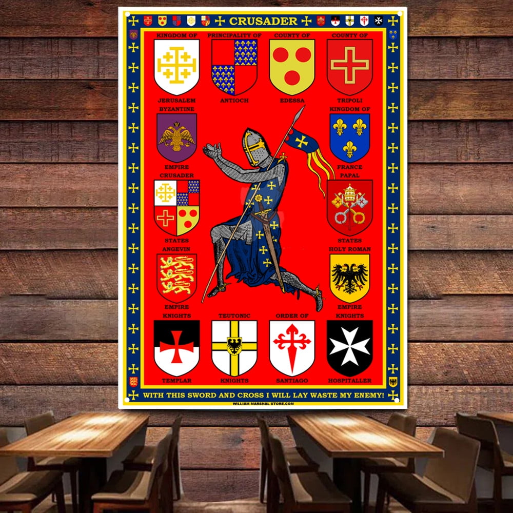 Vintage Knights Templar Flag Tapestries Wall Chart Crusader Armor Warrior Poster 38" x 57 ...