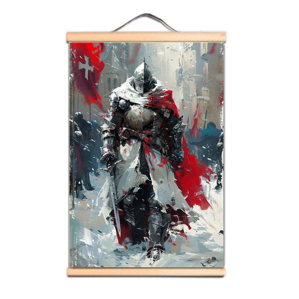 Vintage Knights Templar Poster Solid Wood Scroll Painting, Medieval ...