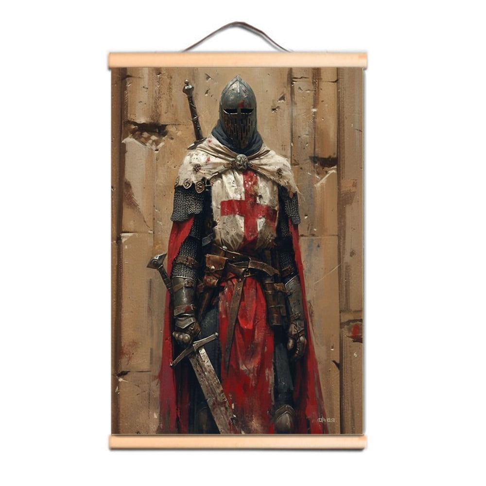 Vintage Knights Templar Posters and Prints Solid Wood Scroll Painting, Medieval Crusader Knight ...