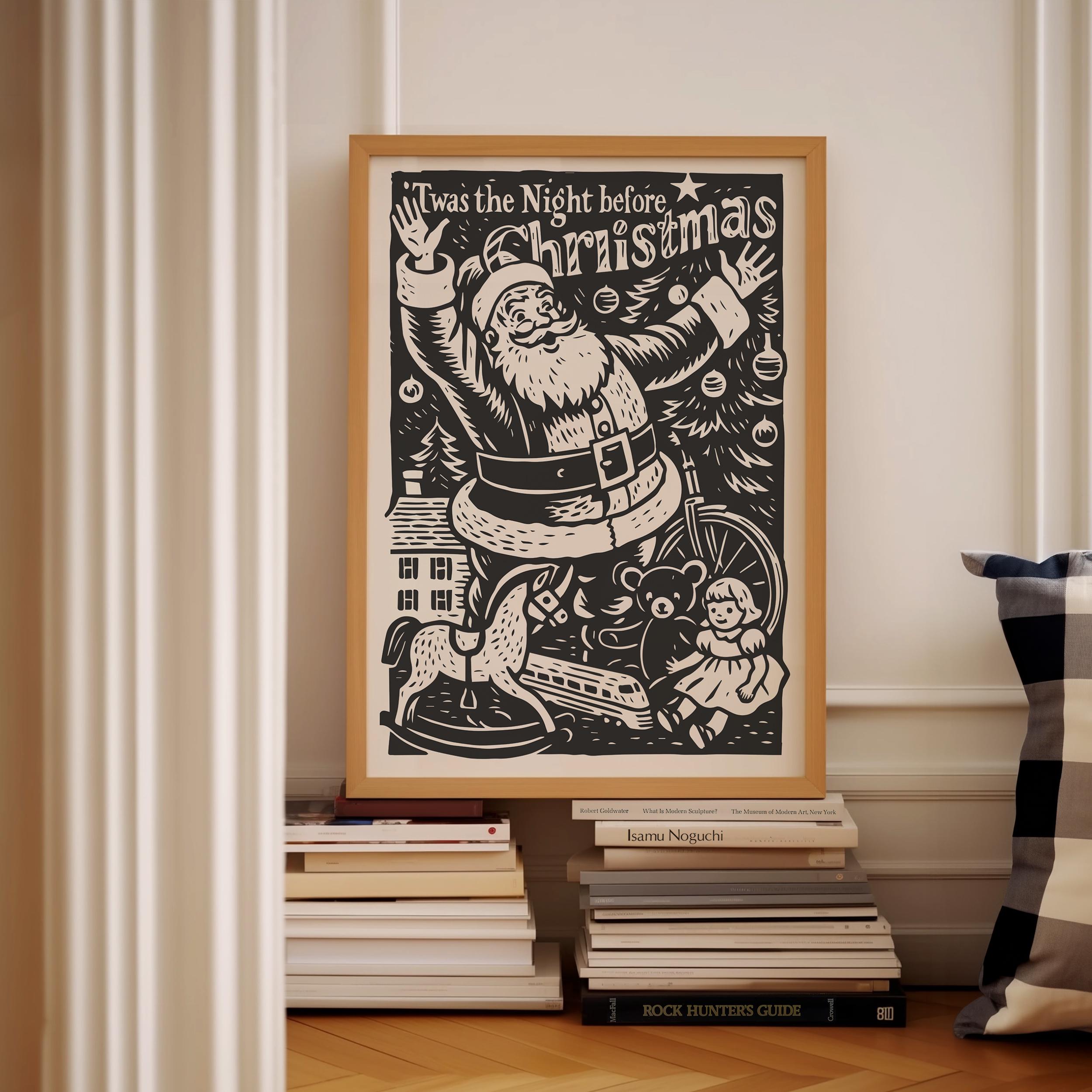 Vintage Kristmas Santa Print, Retro Wall Art, Twas The Night Before ...