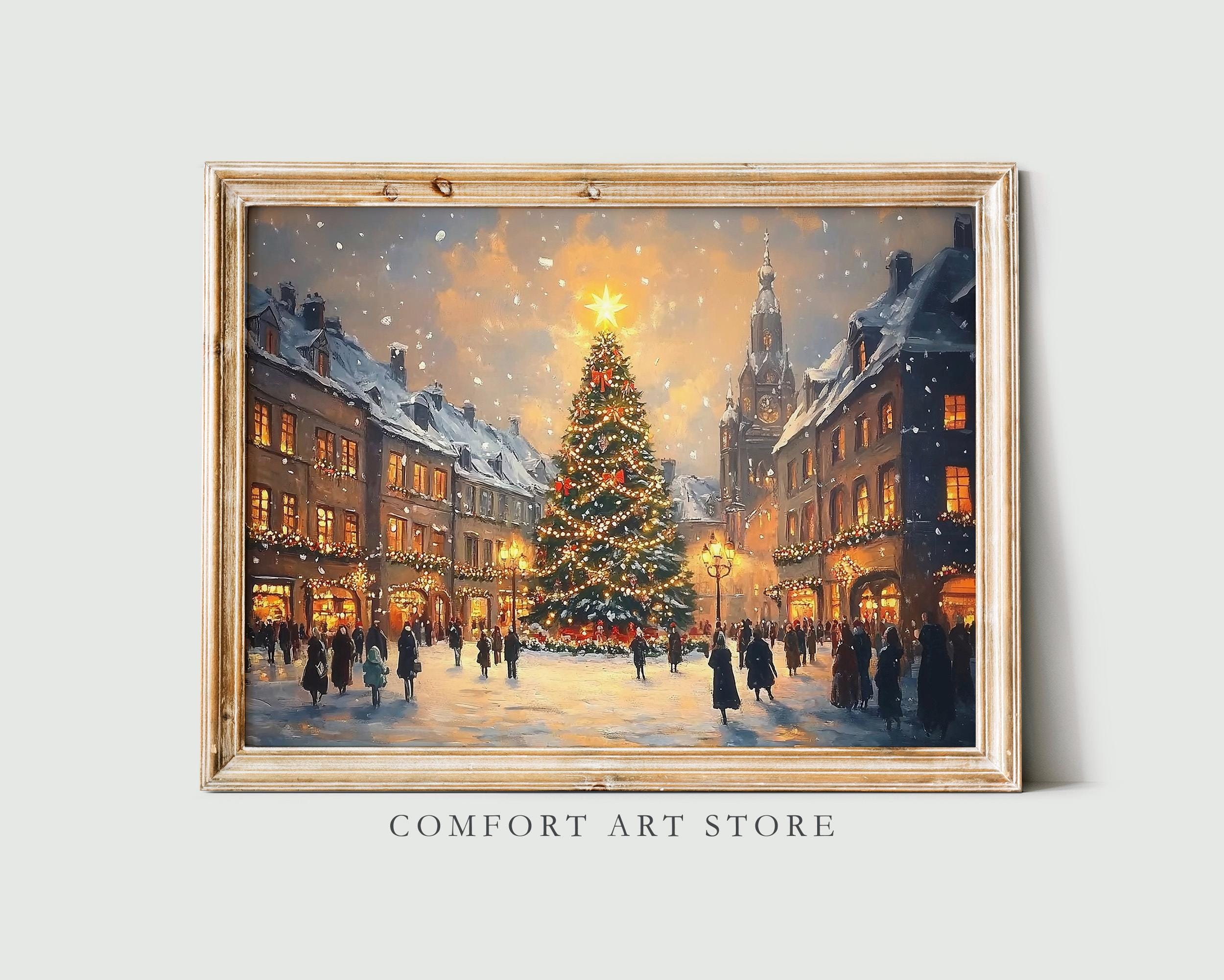 Vintage Kristmas Town Print Kristmas Wall Art Winter Antique Kristmas ...