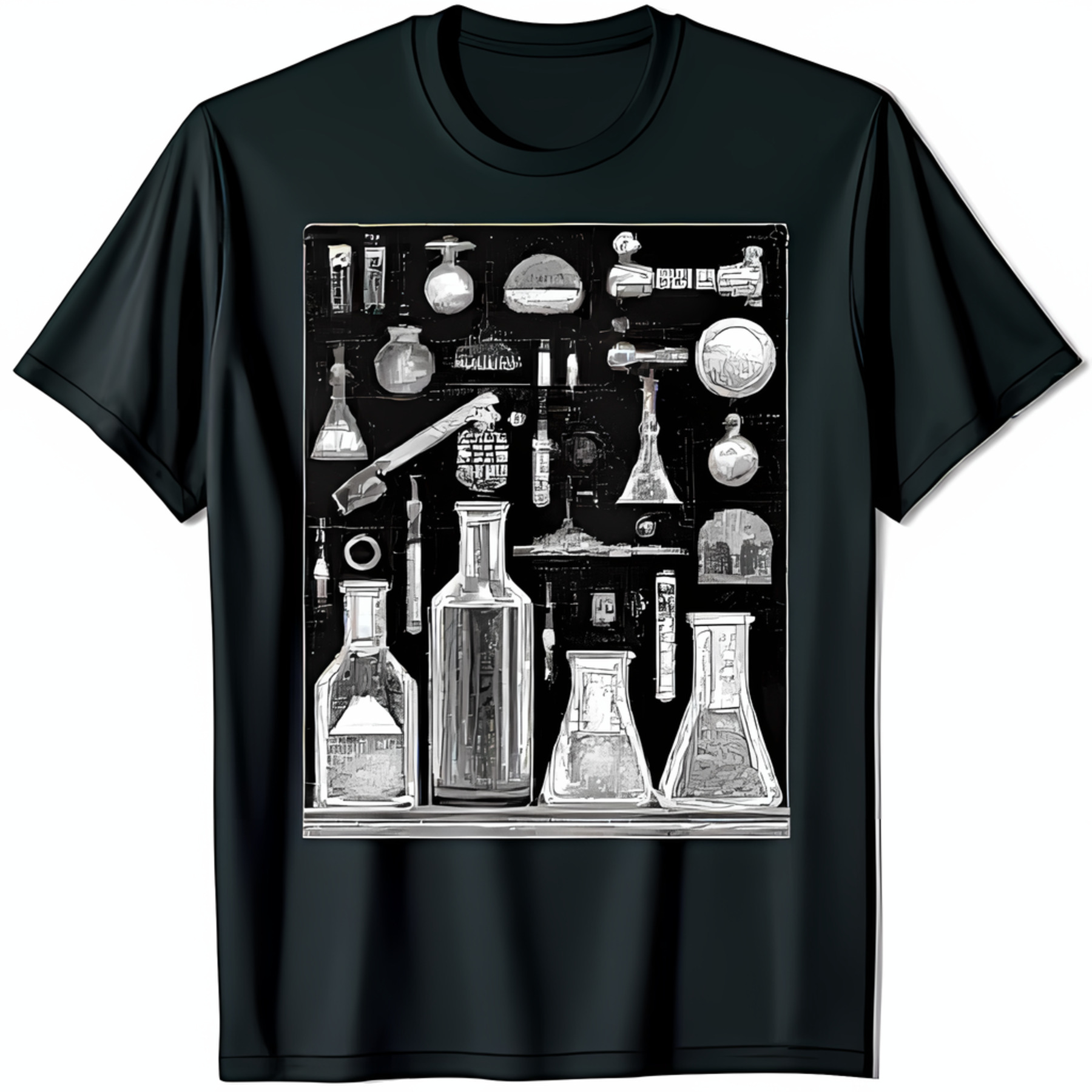 Vintage Lab Equipment Black T-Shirt Classic Design with Beakers ...