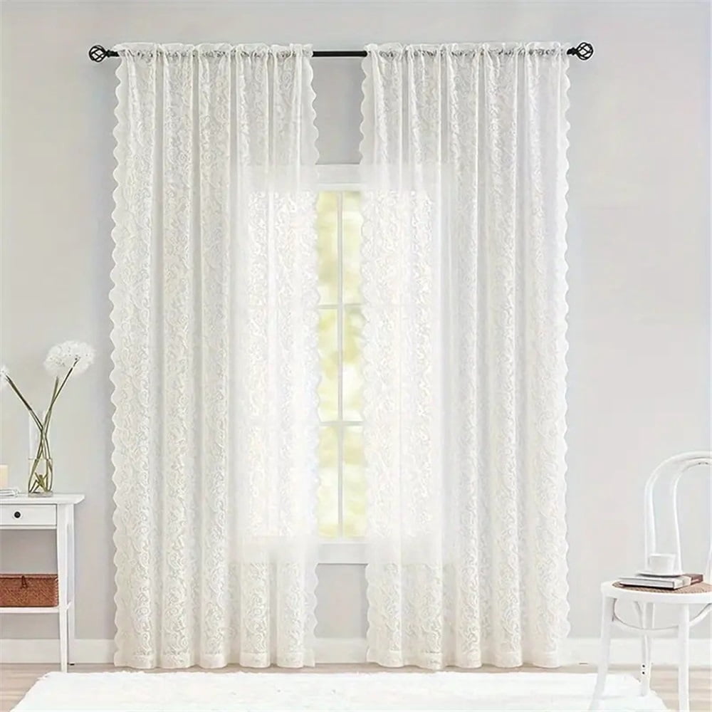 Vintage Lace Curtains 84 Inches Long-Romantic Flowers and Branch Sheer ...