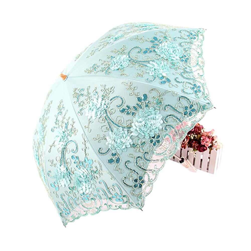 Vintage Lace Sun Parasol – 3D Flower Embroidery UV Folding Umbrella for ...