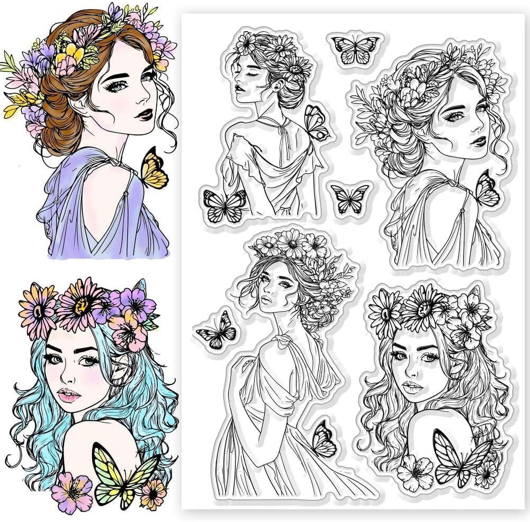 Vintage Lady Clear Stamps Fashion Lady Stamps Butterfly Pattern ...