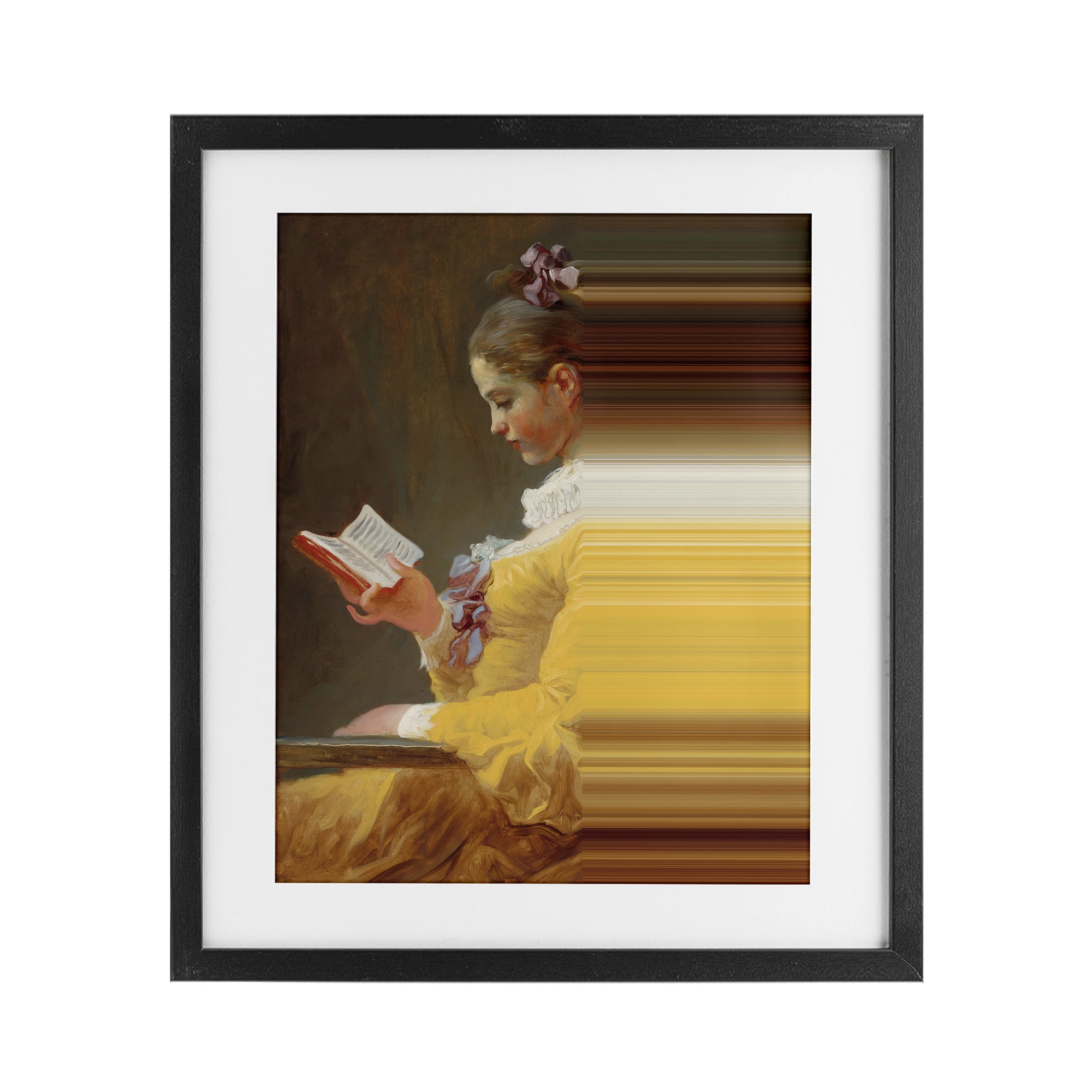 Vintage Lady Reading with Gradient Streaks Black Framed Print Under ...
