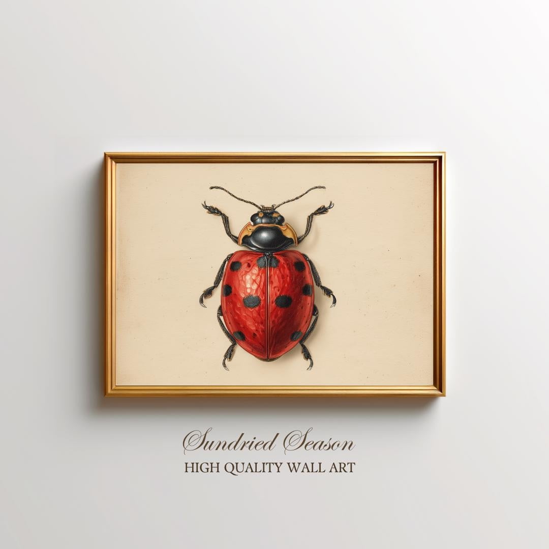 Vintage Ladybird Beetle Art Print, Bold Red Insect Illustration ...