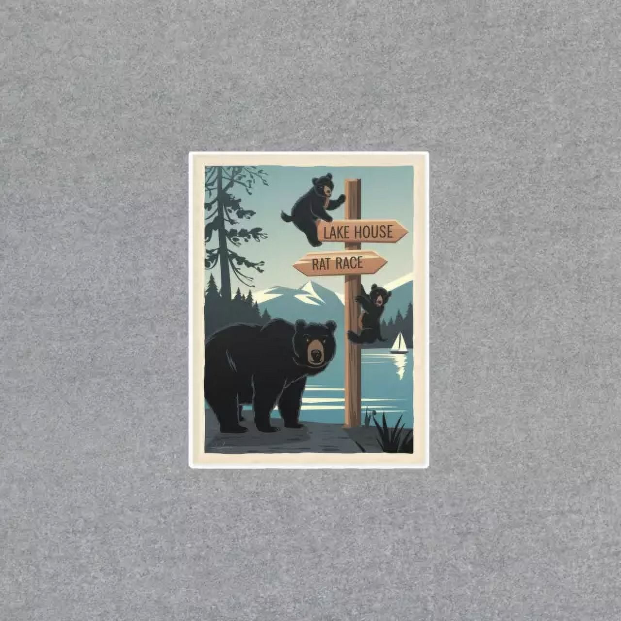 Vintage Lake House Black Bears Rat Race Cartoon Sticker Decalphone ...