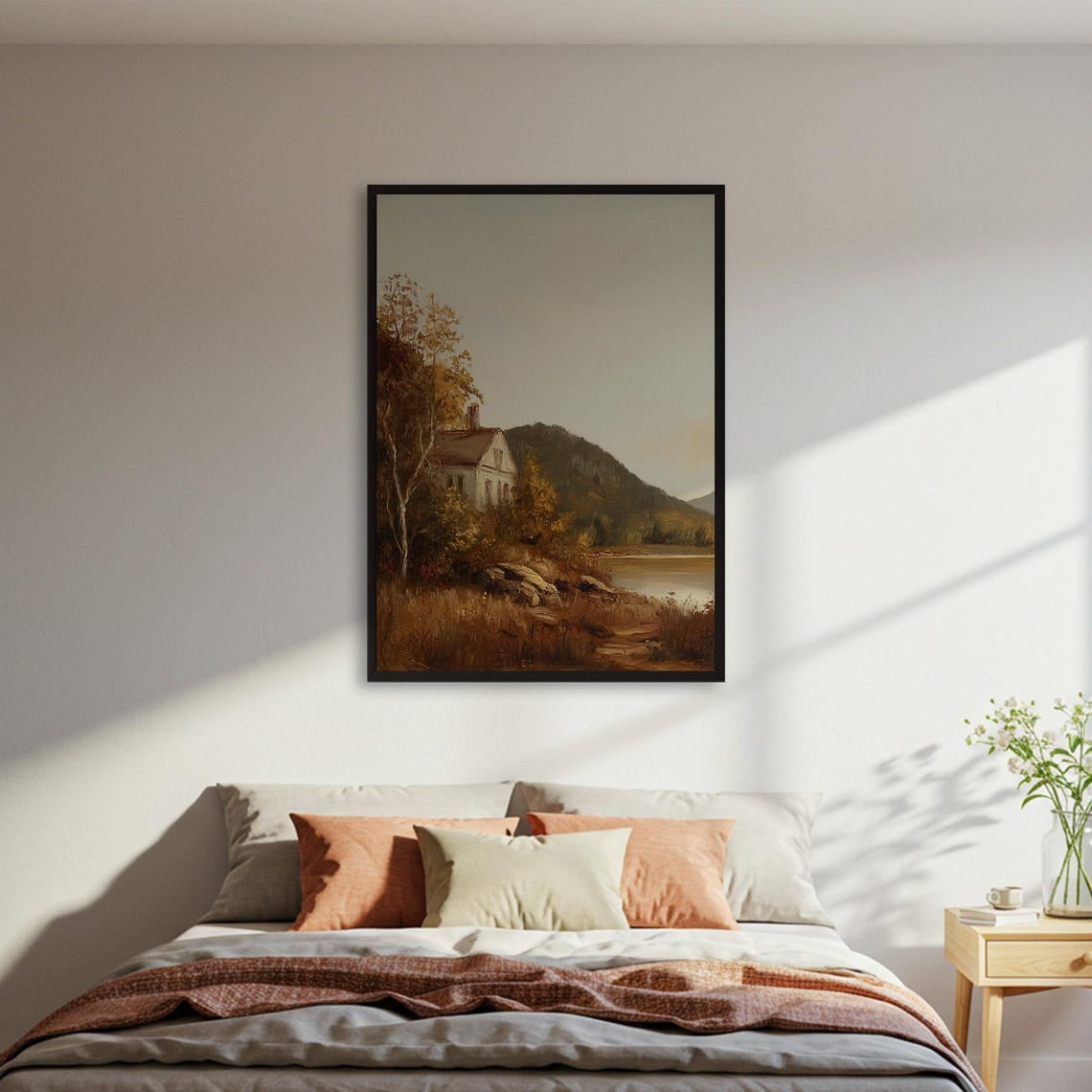 Vintage Lake House Poster, Moody Landscape Art Poster Print, Rustic ...