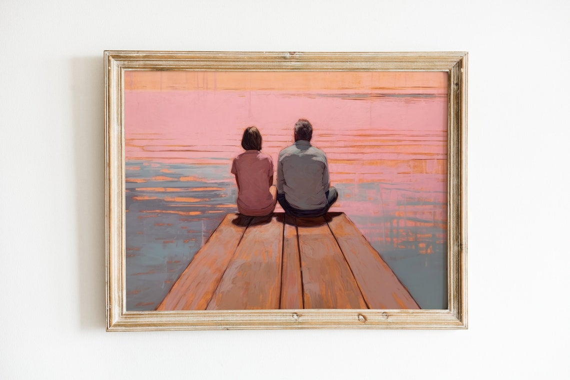 Vintage Lake Rustic Pink Lake House Coastal Home Wall Decor, Unframed ...