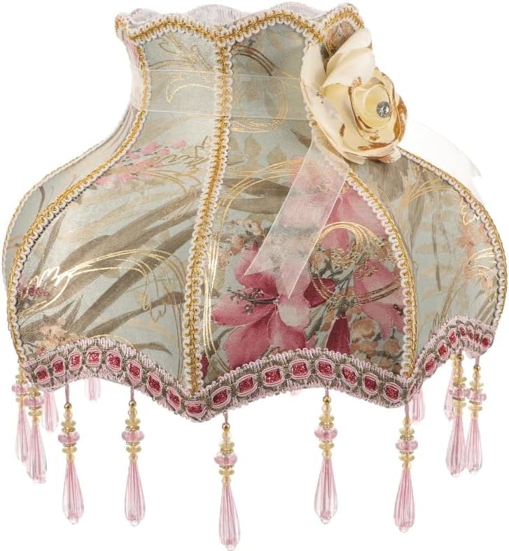 Vintage Lamp Shade, Victorian Lampshade with Beads Fringe Scallop Dome ...