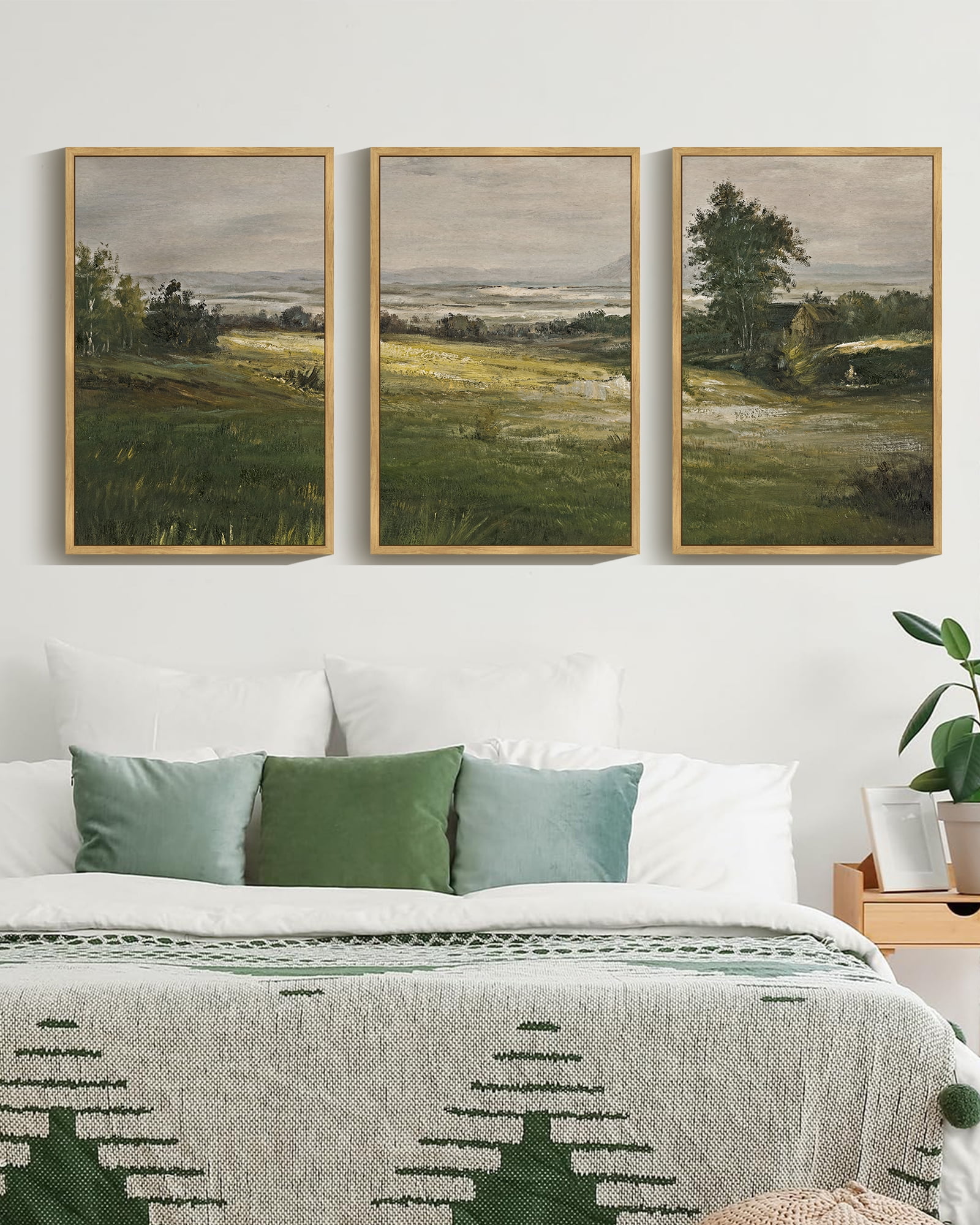 Vintage Landscape Framed Wall Art 16x24in3pcs Large The Vast Grassland ...