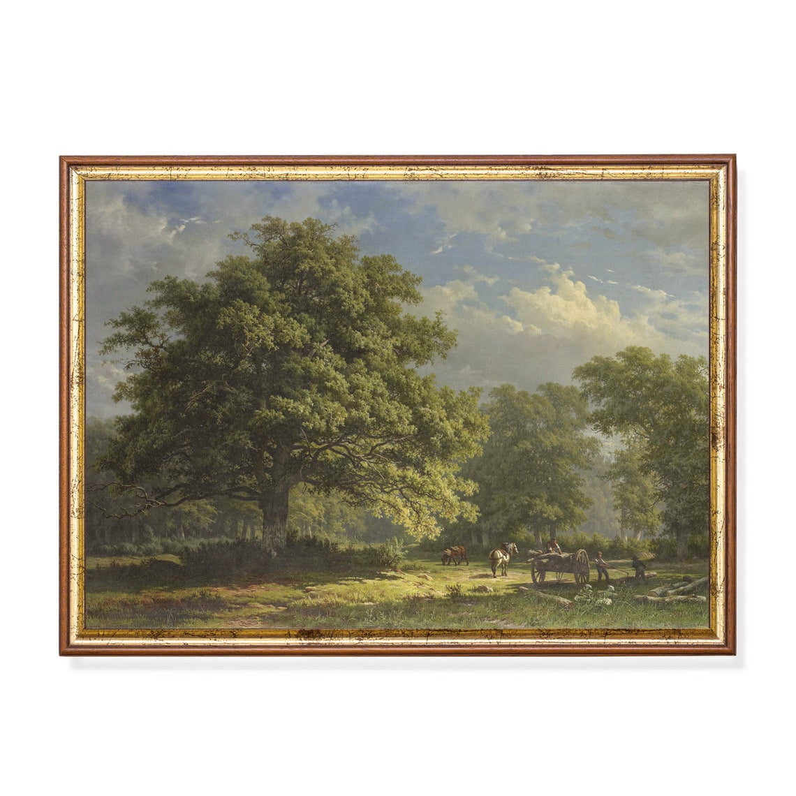 Vintage Landscape Poster Oak Tree, Horses, Rustic Scene UNFRAMED Poster ...