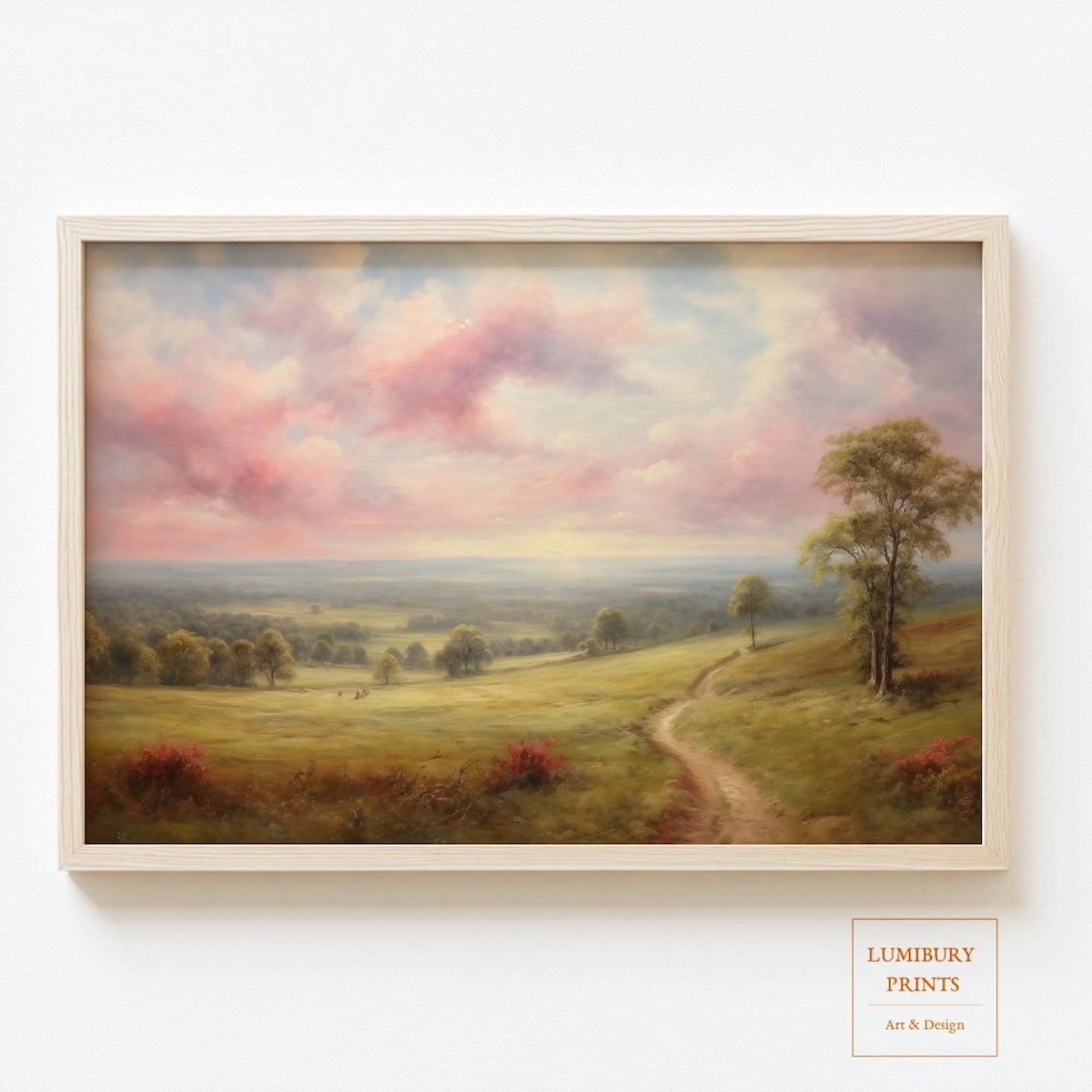 Vintage Landscape Print, Country Path Wall Art, Peaceful Hill, Spring ...