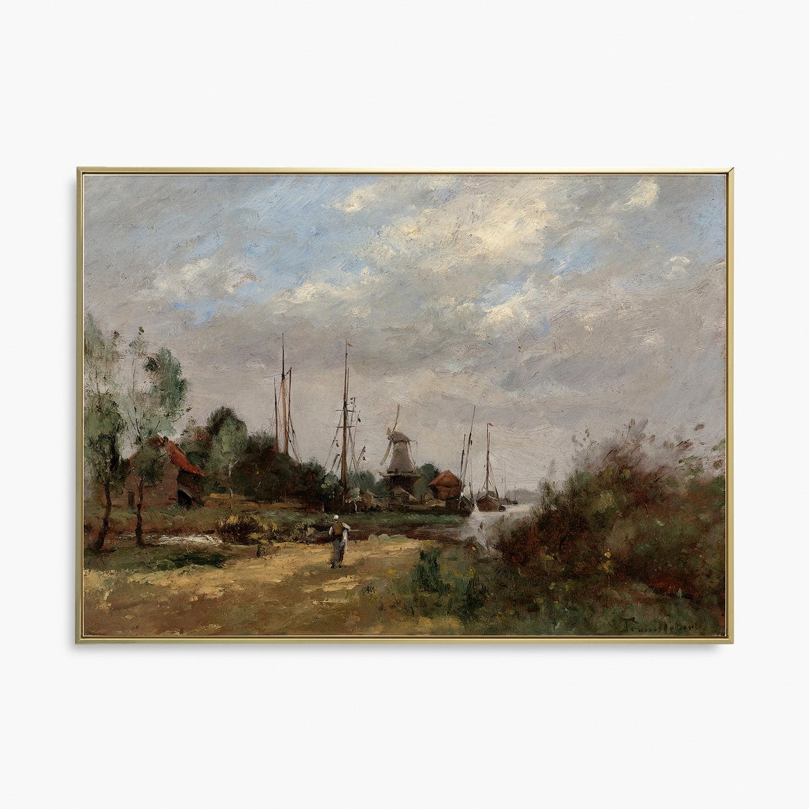Vintage Landscape Windmill Farmhouse Cottagecore Wall Art, Unframed ...