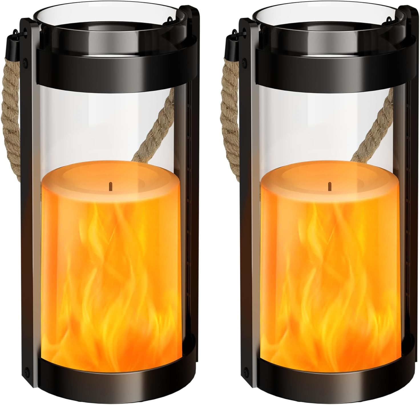 Vintage Lantern Glass Retro Lantern LED Flickering Flameless Candle Battery Powered Camping Lamp ...