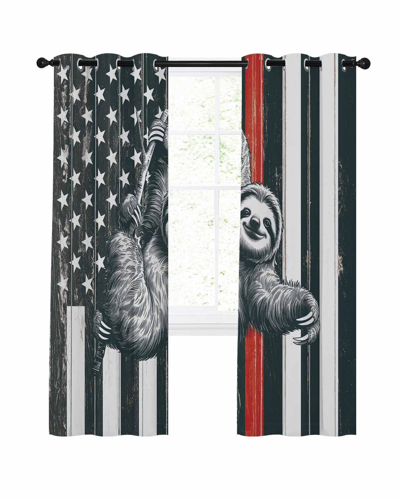 Vintage Lazy Blackout Curtains 84 Inch Length Simple Animal Portraits ...