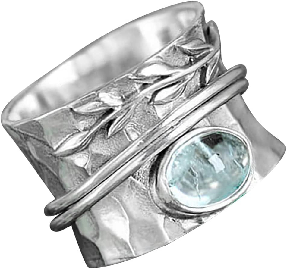 Vintage Leaf Crystal Zirconia Swivel Ring Ladies Decompression ...