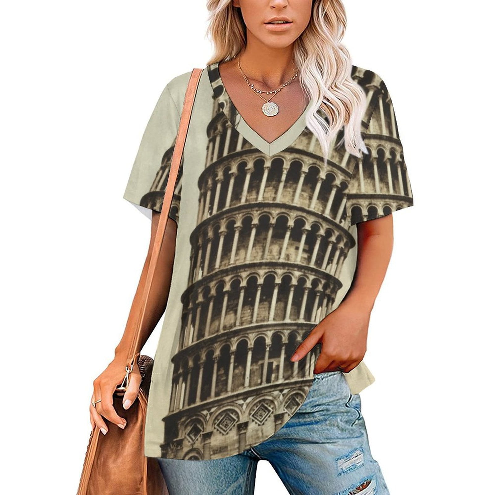 Vintage Leaning Tower of Pisa Photograph (1900) T-Shirts Female Short ...