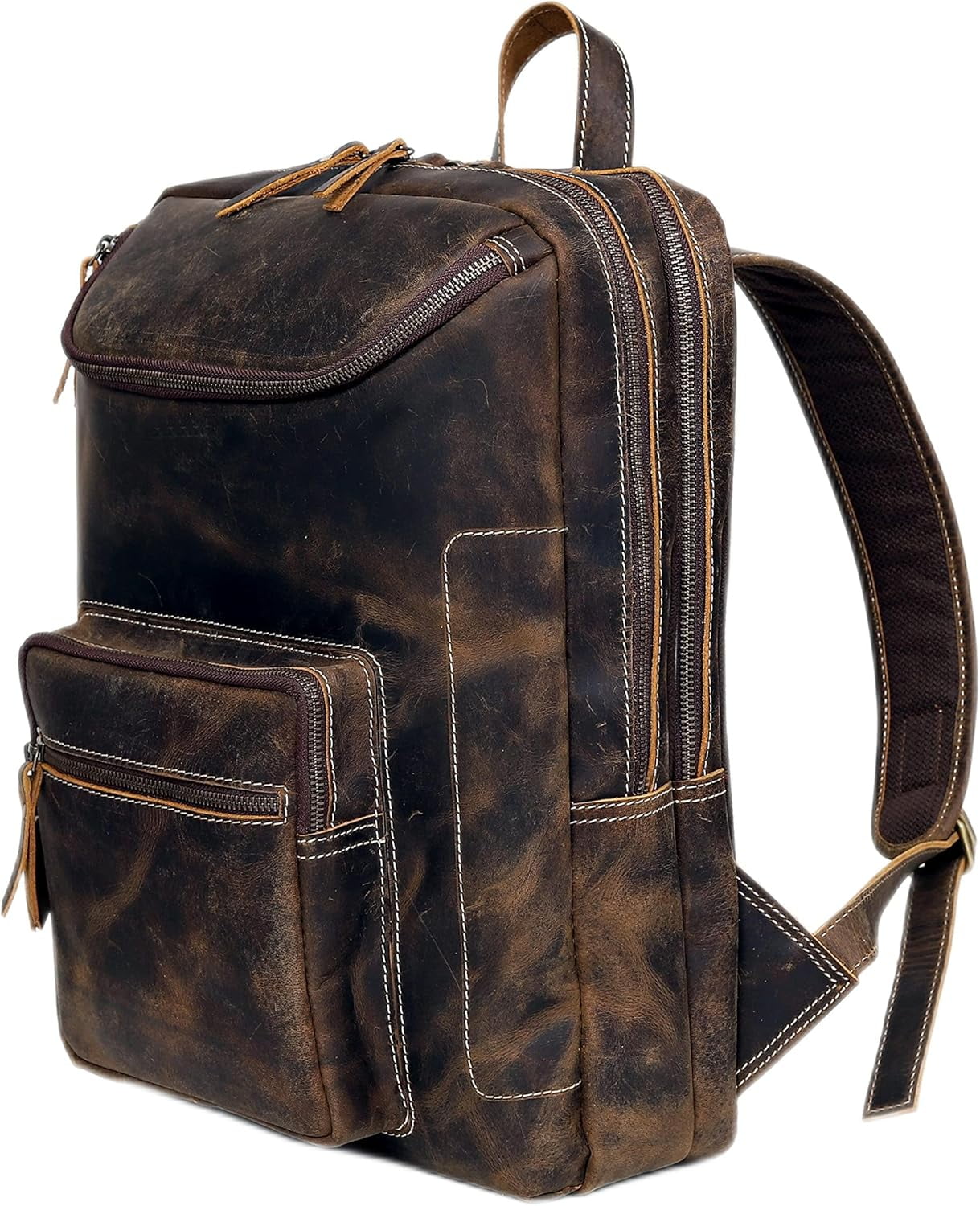 Vintage Leather Backpack For Men 16" Laptop Bag Large Capacity Business ...