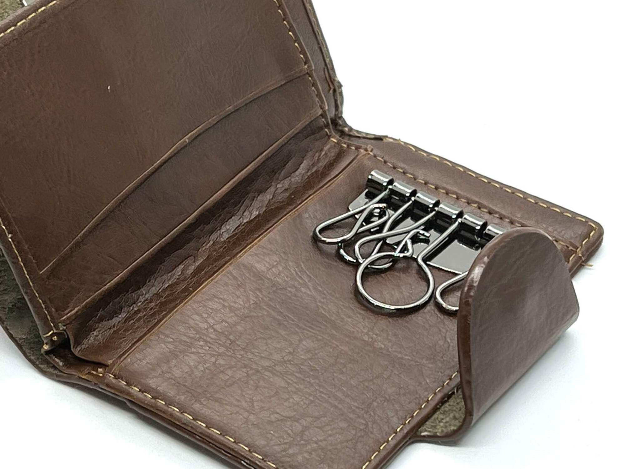 Vintage Leather Key Wallet Keychain Bill Holder Black or Hunter Brown ...