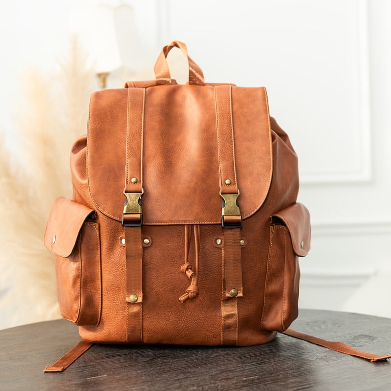 Vintage Leather Style Backpack, Retro Casual Laptop Backpack with ...
