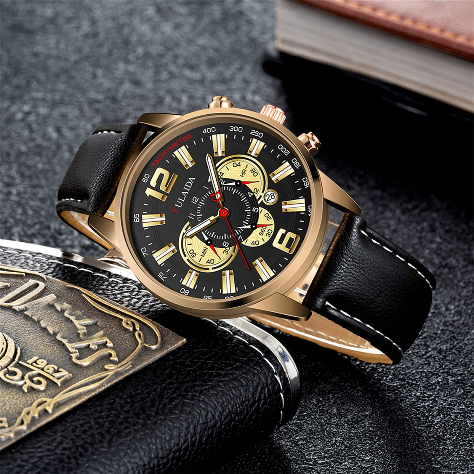 Vintage Leather Watch Strap Fashion Sport Men's Stainless Steel Case ...