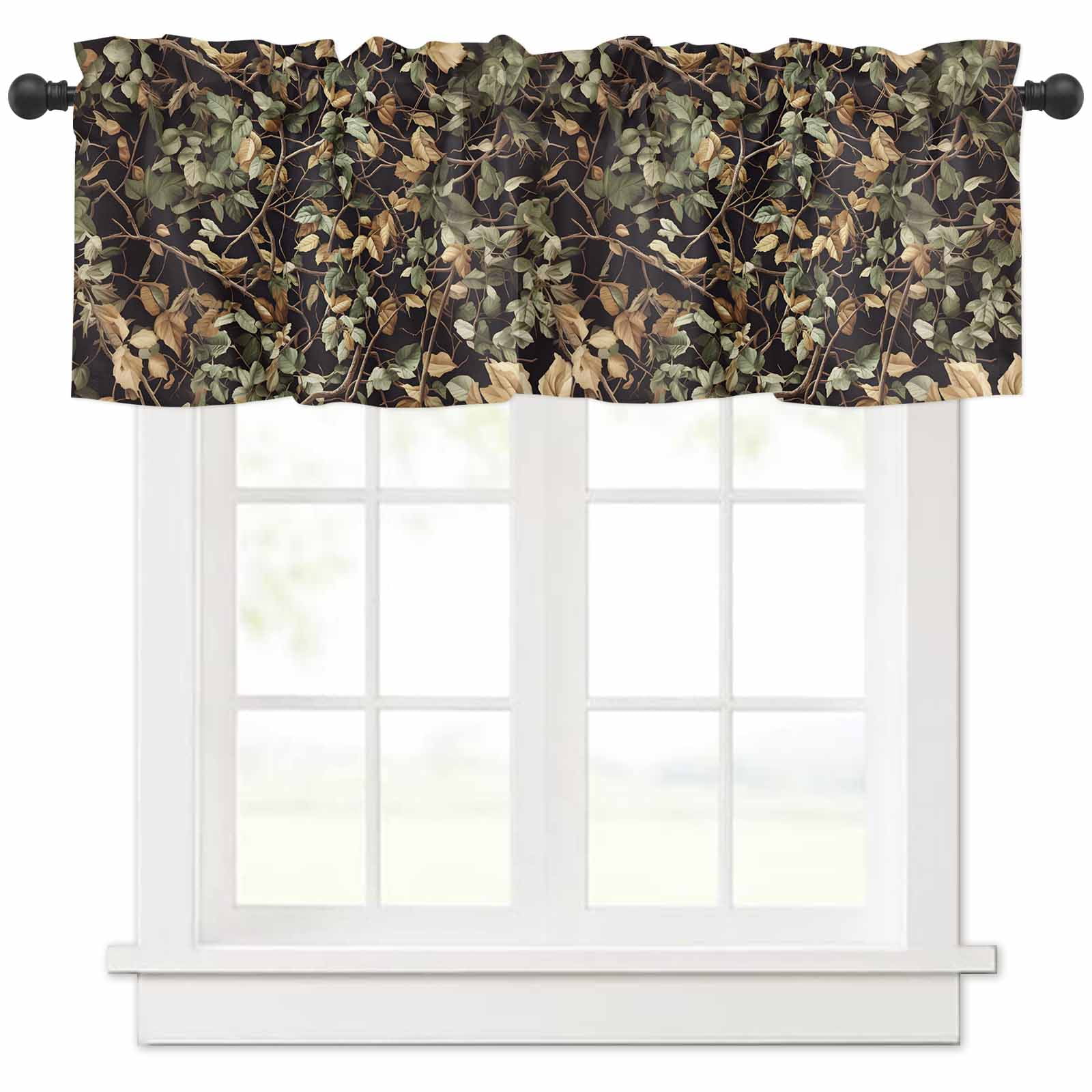 Vintage Leaves Branch Valances for Windows Farmhouse Kitchen Curtains ...