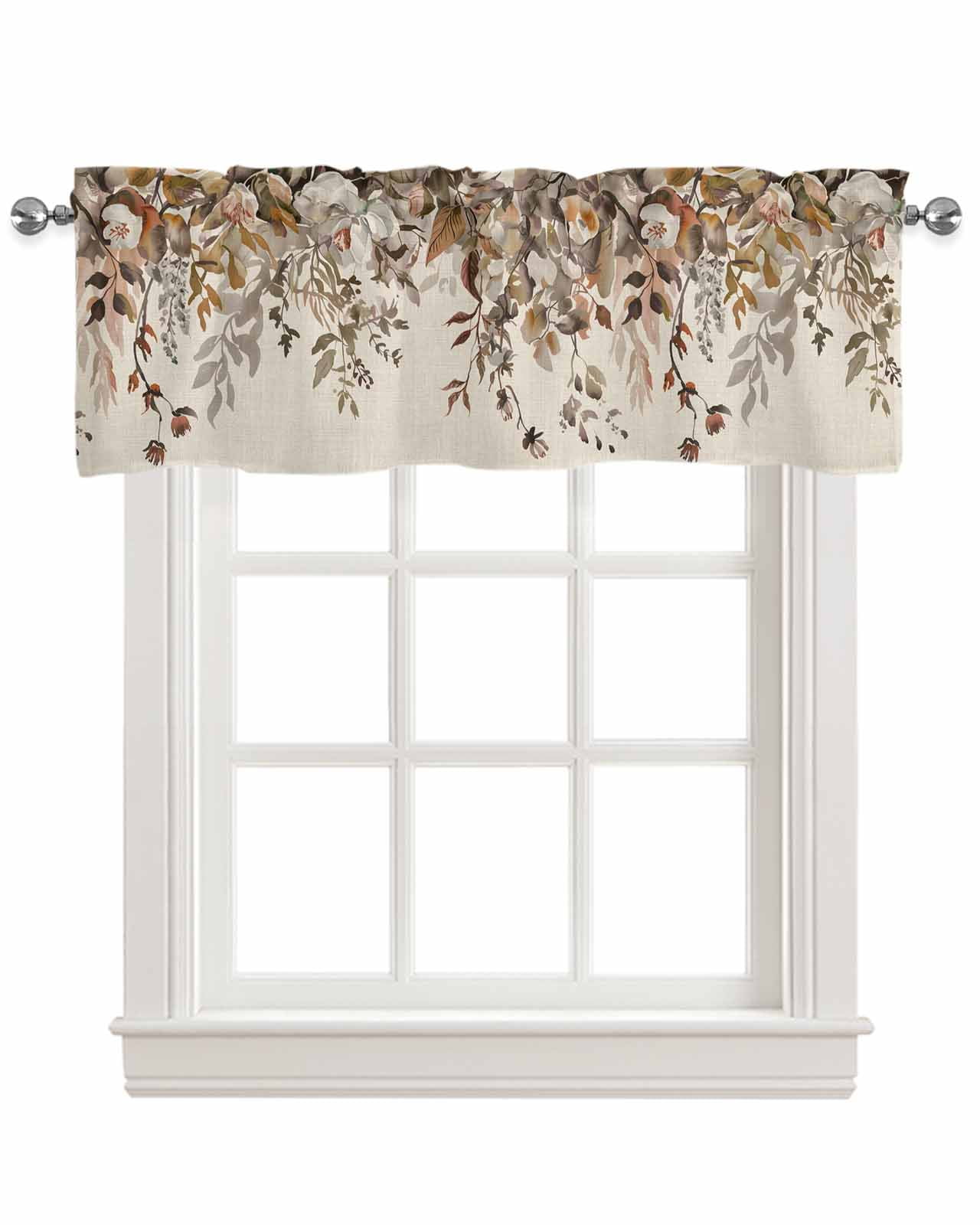 Vintage Leaves Kitchen Valances for Windows Farmhouse Linen Window ...