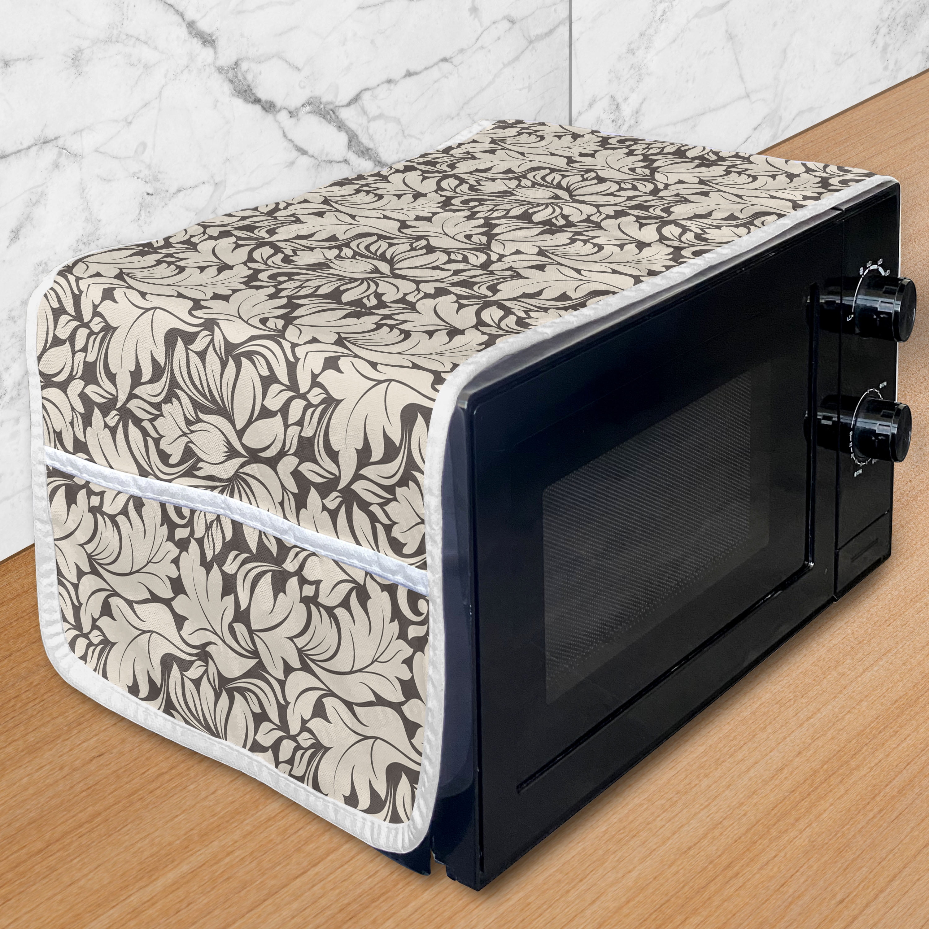 Vintage Leaves Microwave Oven Cover, Curved Leafy Pattern Modern ...