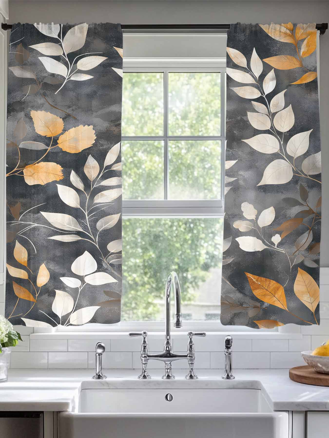Vintage Leaves Sheer Curtains for Living Room Bedroom Vintage Botanical ...