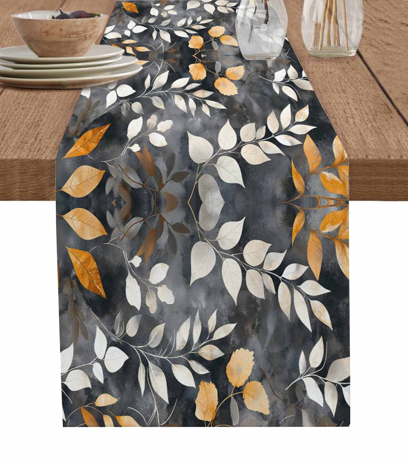 Vintage Leaves Table Runner 72 Inches, Vintage Botanical Leaf Plants ...