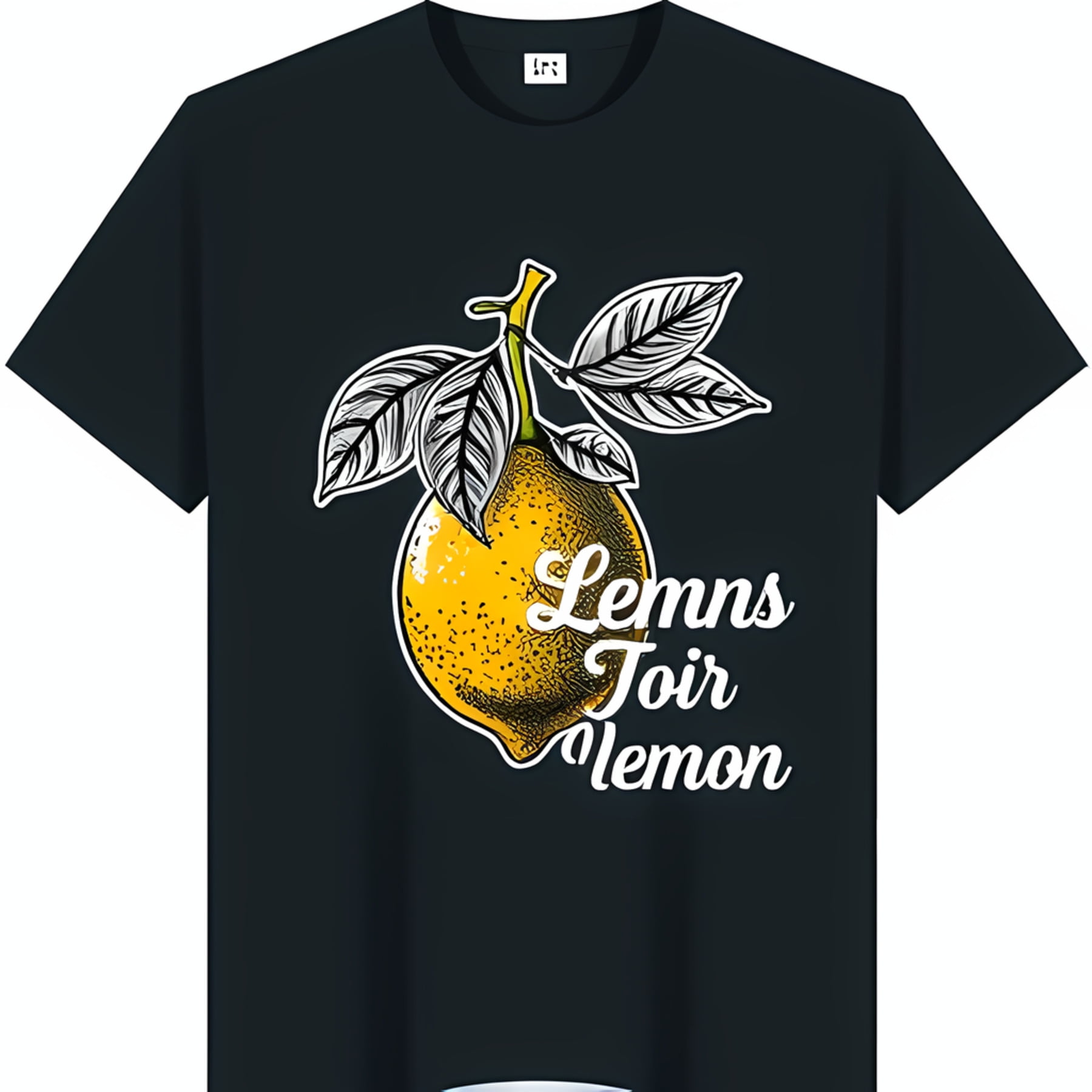 Vintage Lemon Graphic Black T-Shirt with Decorative 'Lemns Toir Lemon ...