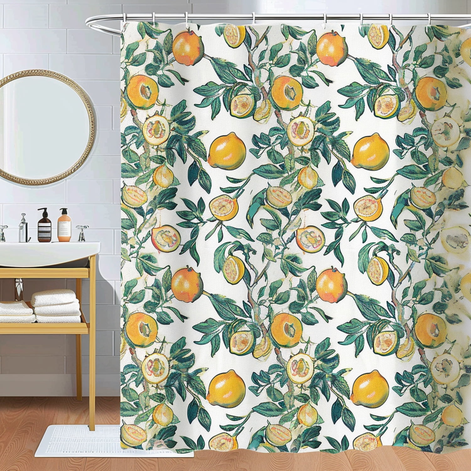 Vintage Lemon Tree Pattern Bathroom Set Shower Curtain with William ...