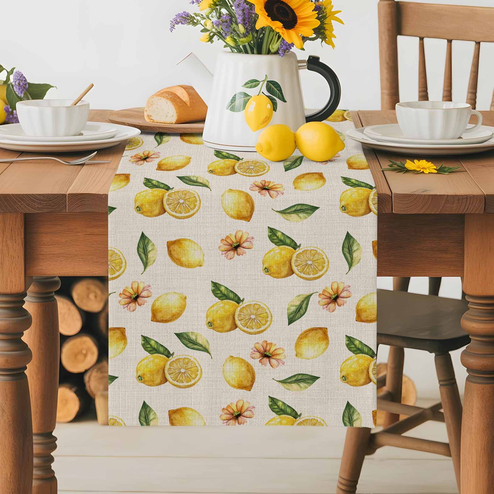 Vintage Lemons on Sackcloth Table Runners 13x36 Inches Long Linen ...